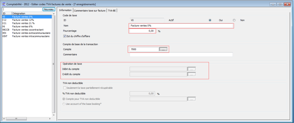 La liste des codes TVA