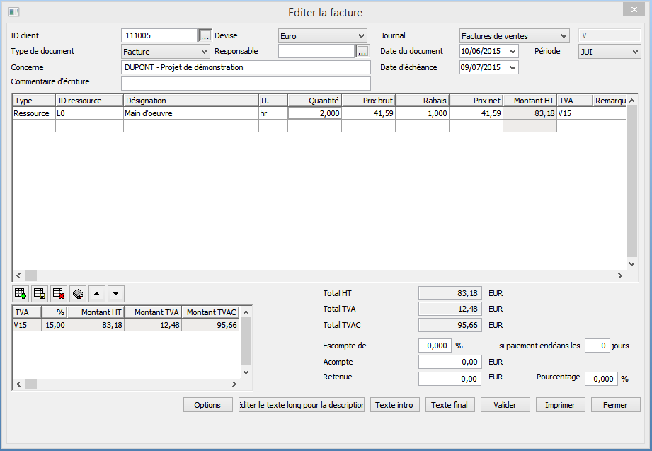 Facturation d’un projet