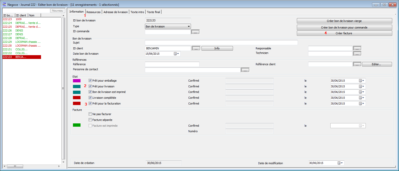 Facturation du module Négoce