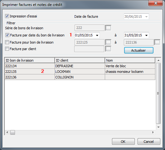Facturation du module Négoce