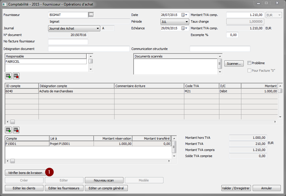 Encodage vers un projet avec vérification de bons de livraison