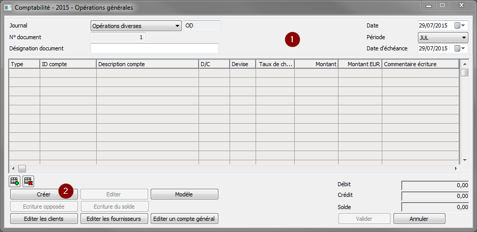 Encodage d’une opération diverse analytique